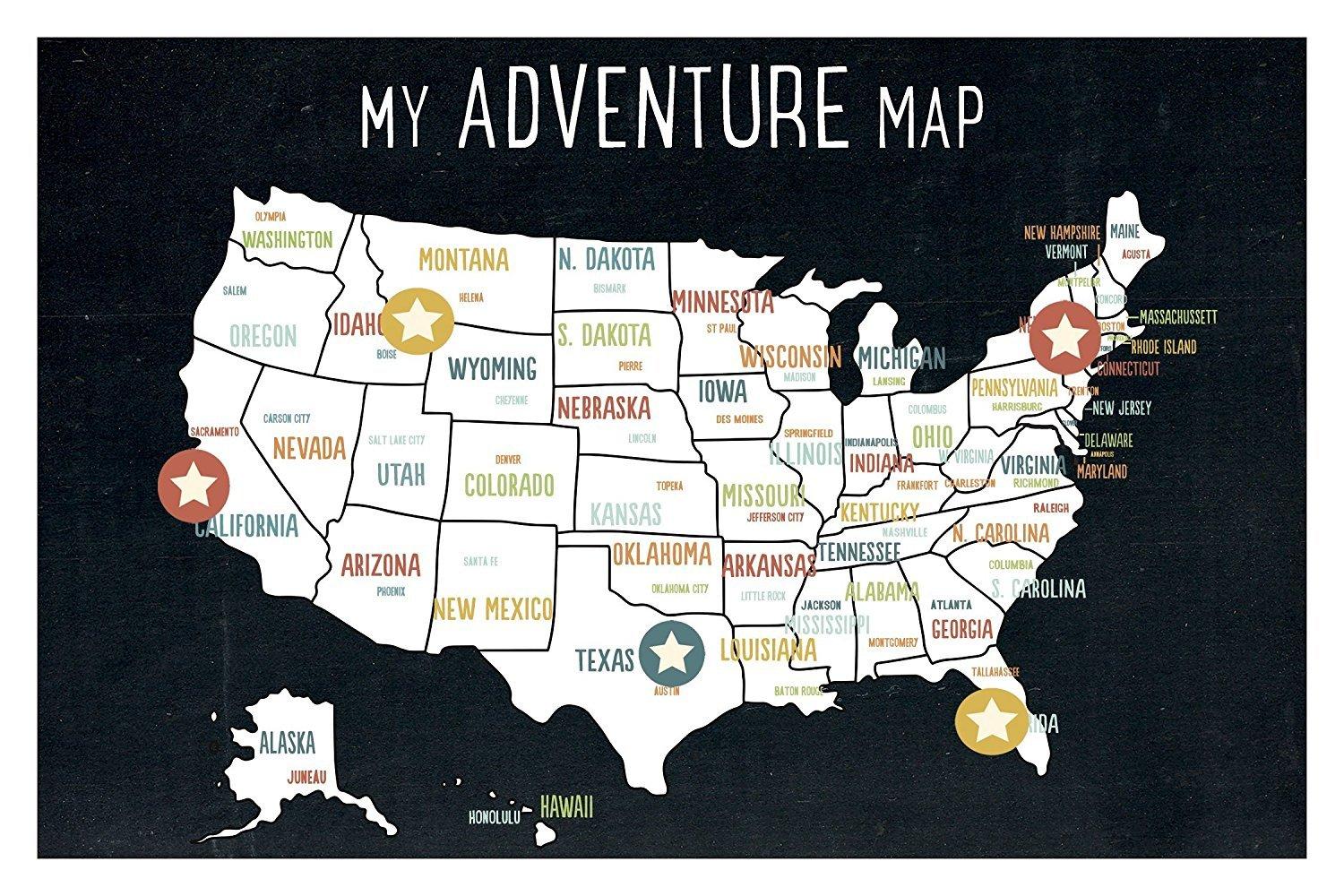USA Adventure Wall Map Art Print Children Inspire Design