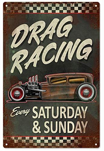 Garage Art Drag Racer Sign with Old Hot Rod Classic/Hot Rod Car ...