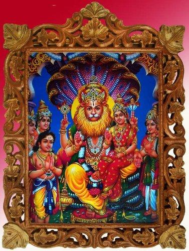 Lord Narsima with His Family Members Poster Painting in Wood Craft ...