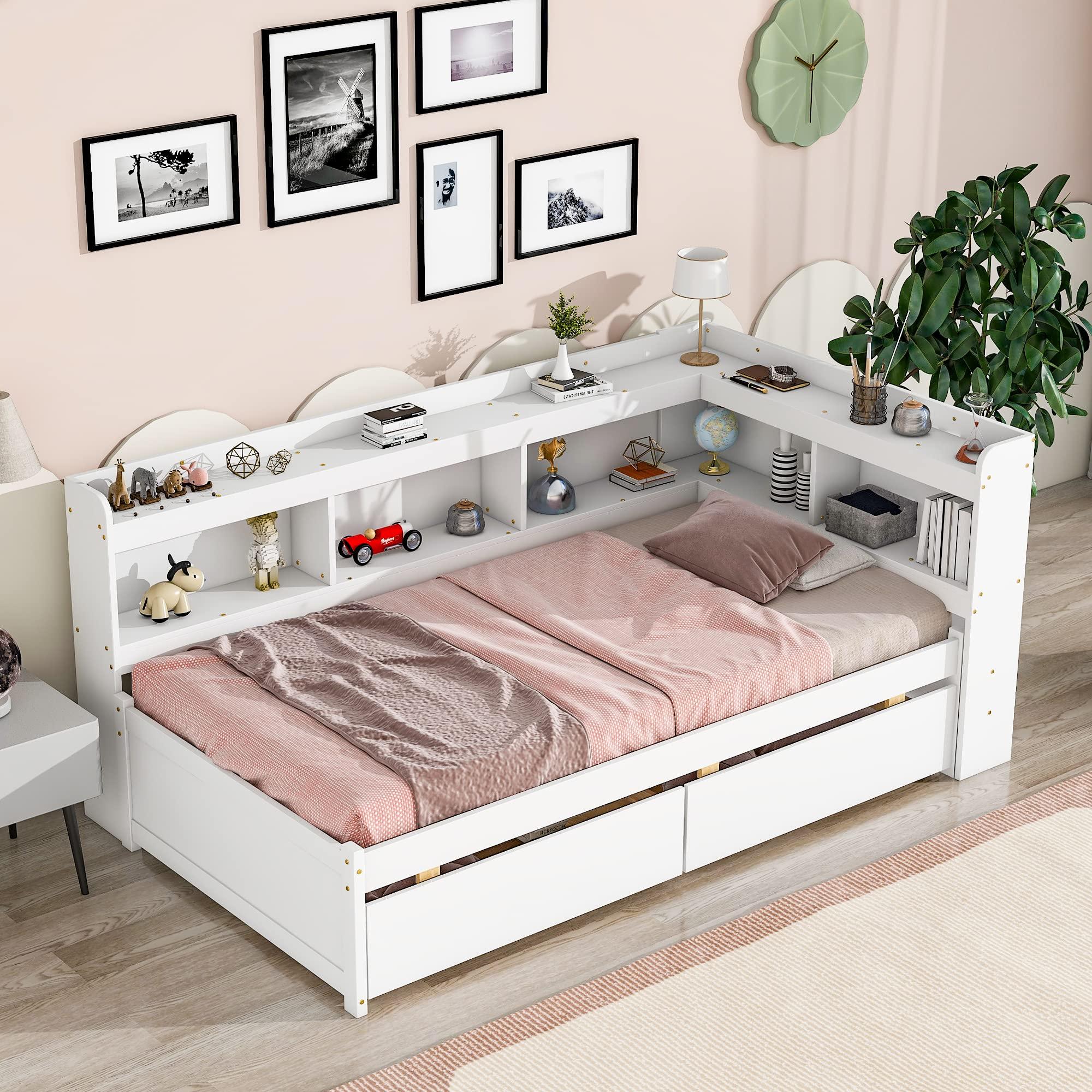 Fulvari Twin Size Platform Bed with Bookcase Fulvari